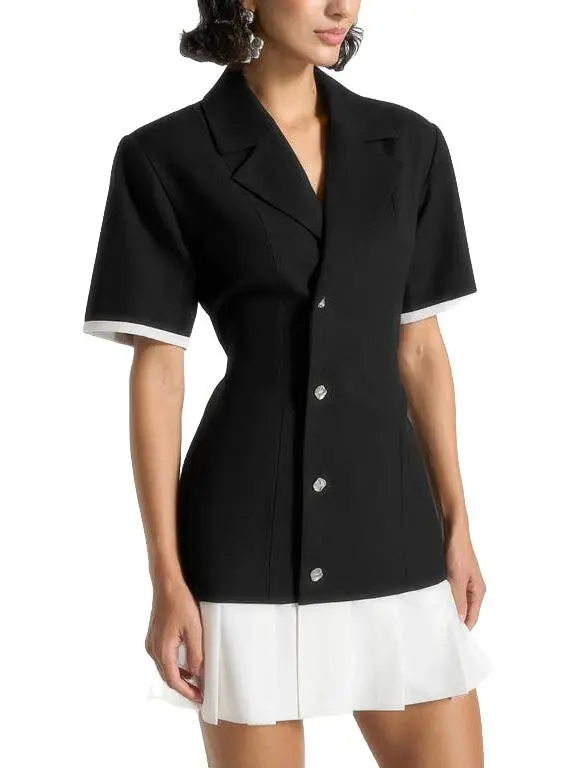 Manière De Voir Tailored Cinch Waist Pleated Blazer Dress - Black
