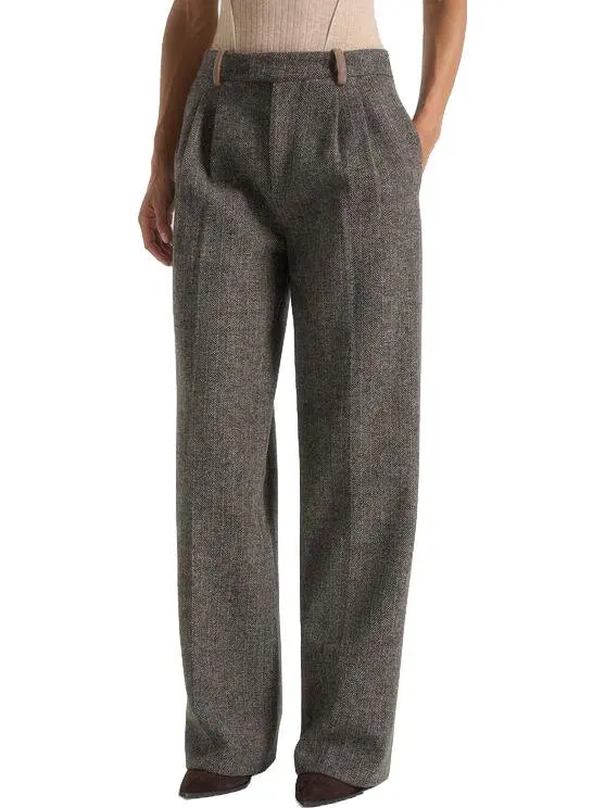 Manière De Voir Julie Herringbone Wool Trousers - Grey