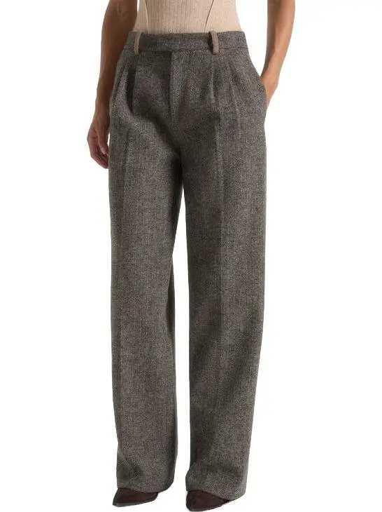 Manière De Voir Julie Herringbone Wool Trousers - Grey