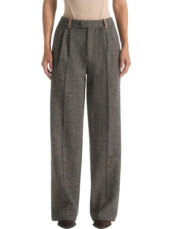 Manière De Voir Julie Herringbone Wool Trousers - Grey