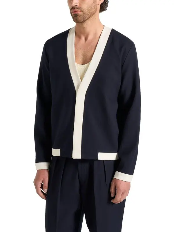 Manière De Voir Tailored Cardigan With Contrast Placket - Navy/white