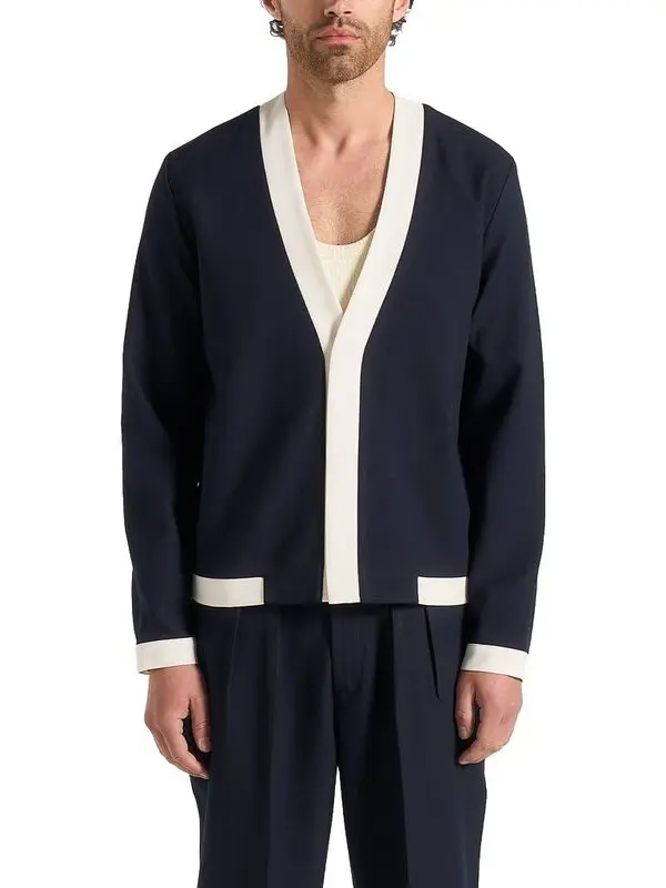 Manière De Voir Tailored Cardigan With Contrast Placket - Navy/white