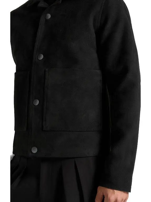 Manière De Voir Michel Suede Jacket With Revere Collar - Black