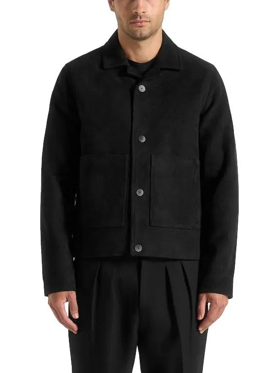 Manière De Voir Michel Suede Jacket With Revere Collar - Black