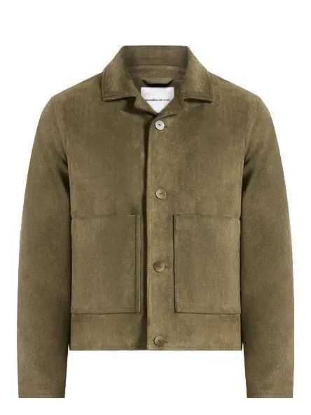 Manière De Voir Michel Suede Jacket With Revere Collar - Olive