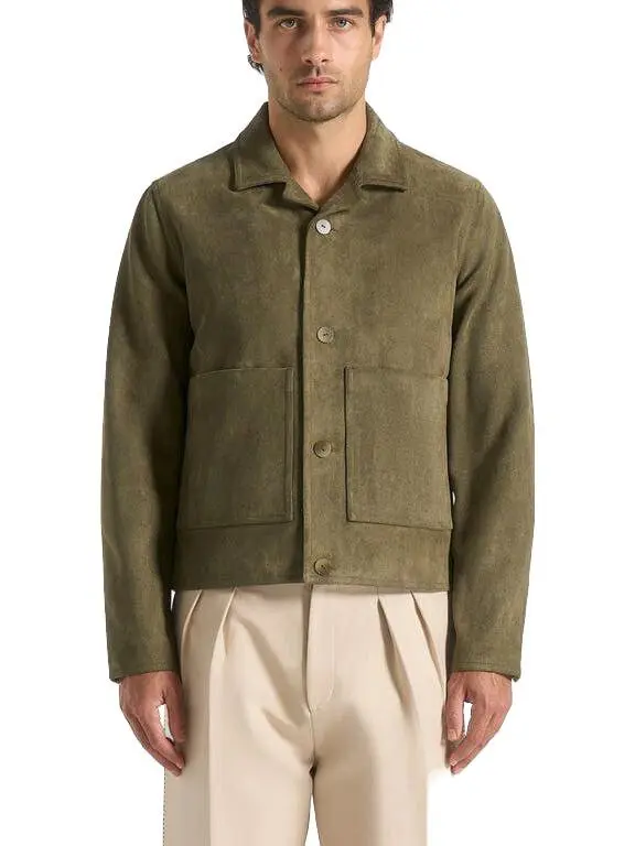 Manière De Voir Michel Suede Jacket With Revere Collar - Olive