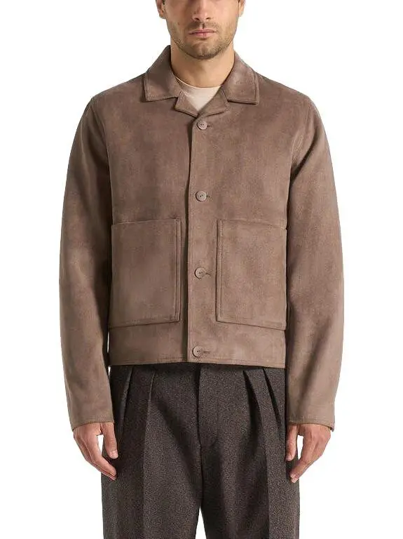 Manière De Voir Michel Suede Jacket With Revere Collar - Taupe