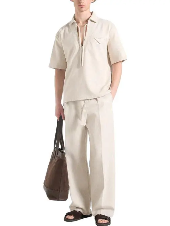Manière De Voir Wide Leg Textured Trousers With Belt - Cream