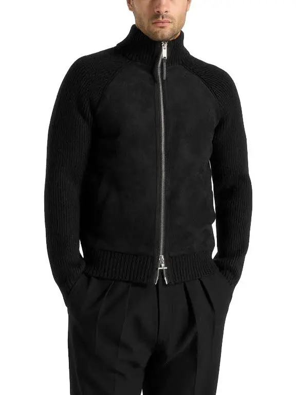 Manière De Voir Rami Suede & Knit Jacket - Black