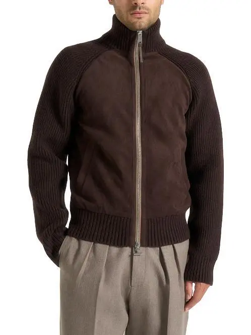 Manière De Voir Rami Suede & Knit Jacket - Brown