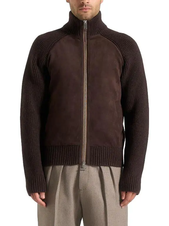 Manière De Voir Rami Suede & Knit Jacket - Brown