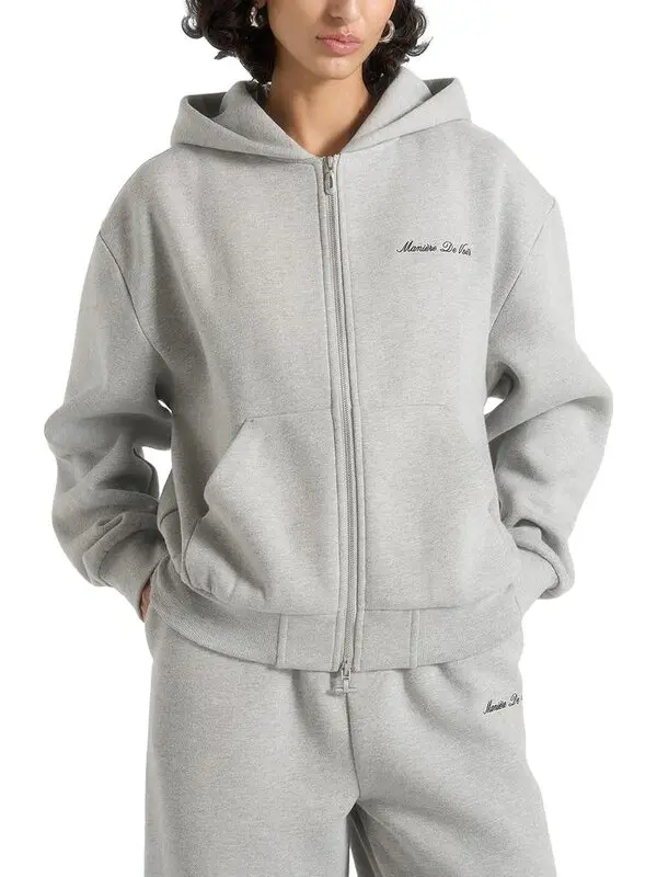 Manière De Voir Relaxed Fit Zip Hoodie - Marl Grey
