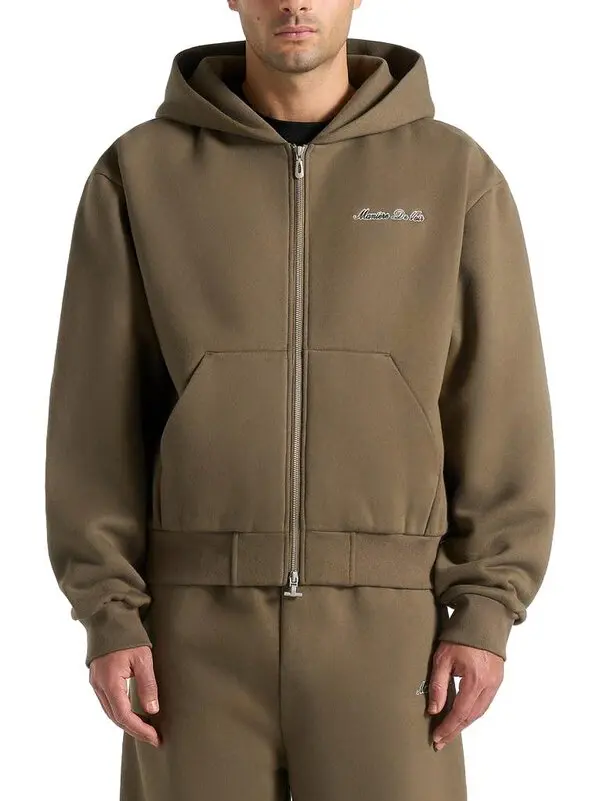 Manière De Voir Relaxed Fit Zip Hoodie - Olive