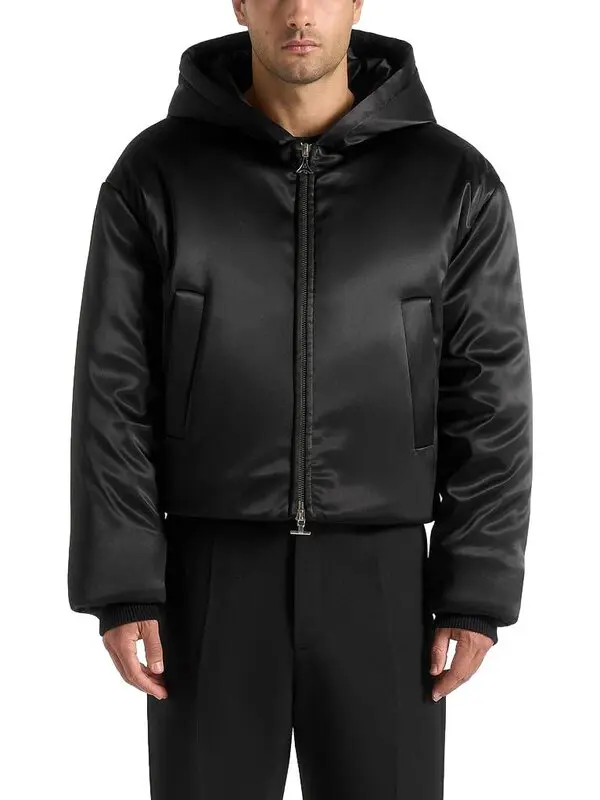 Manière De Voir Satin Cropped Hooded Jacket - Black