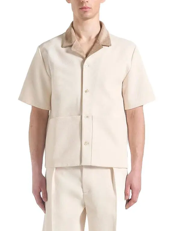 Manière De Voir Joel Twill Shirt With Suede Revere Collar - Cream