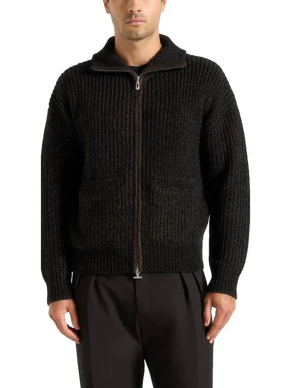 Manière De Voir Speckled Wool Zip Jacket - Black