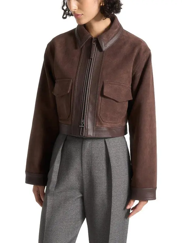 Manière De Voir Suede And Pebbled Leather Jacket - Brown