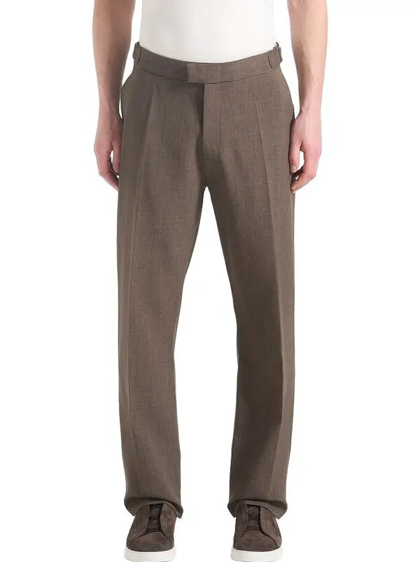Manière De Voir Regular Fit Hatched Tailored Trousers - Light Brown