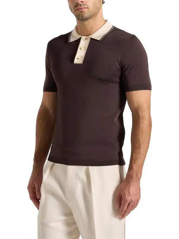 Manière De Voir Roux Contrast Detail Luxe Knit Polo Shirt - Brown