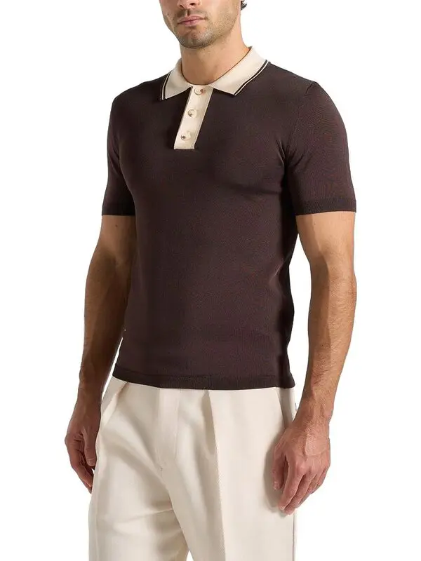 Manière De Voir Roux Contrast Detail Luxe Knit Polo Shirt - Brown