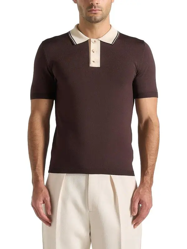 Manière De Voir Roux Contrast Detail Luxe Knit Polo Shirt - Brown