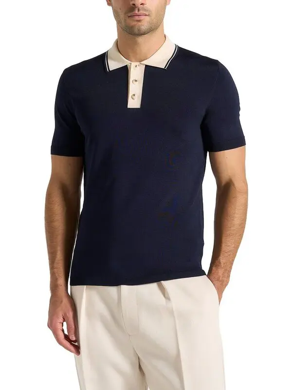 Manière De Voir Roux Contrast Detail Luxe Knit Polo Shirt - Navy