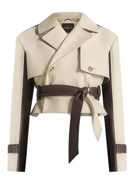 Manière De Voir Lelia Cropped Gabardine Trench Coat - Beige