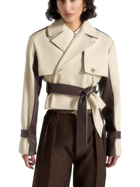 Manière De Voir Lelia Cropped Gabardine Trench Coat - Beige