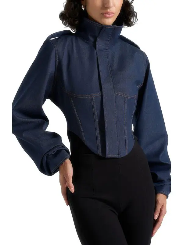 Manière De Voir Denim Corset Jacket With Tacked Sleeves - Polished Indigo