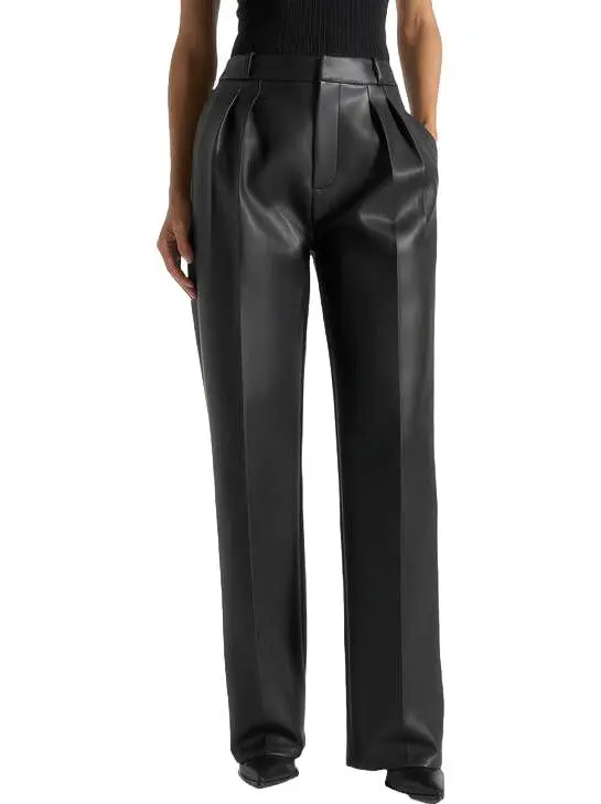 Manière De Voir Leather Pleat Front Trousers - Black