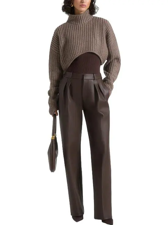 Manière De Voir Leather Pleat Front Trousers - Brown