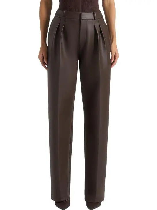 Manière De Voir Leather Pleat Front Trousers - Brown