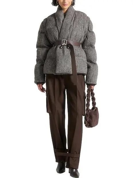 Manière De Voir Inez Herringbone Wool Wrap Puffer Jacket - Brown