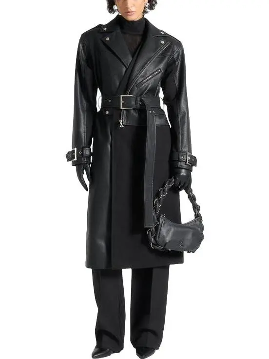 Manière De Voir Ayleen Vegan Leather Biker Trench Coat - Black