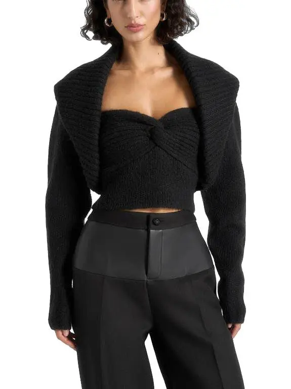 Manière De Voir Knit Shrug With Twisted Bandeau Top - Black
