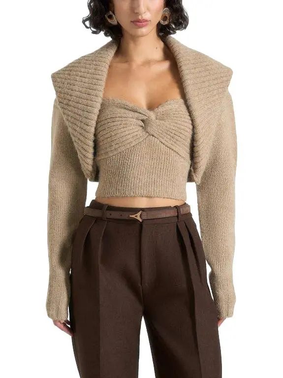 Manière De Voir Knit Shrug With Twisted Bandeau Top - Taupe