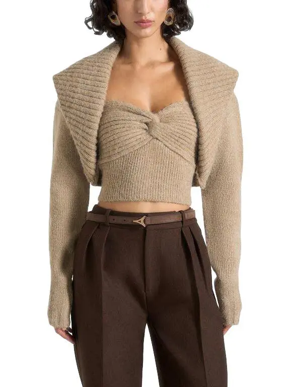 Manière De Voir Knit Shrug With Twisted Bandeau Top - Taupe