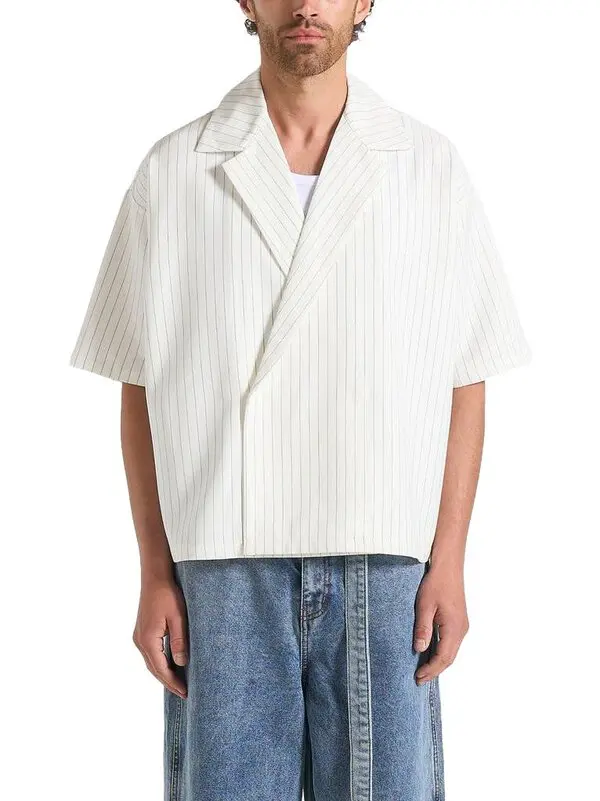Manière De Voir Abel Boxy Pinstripe Double Breasted Shirt - White