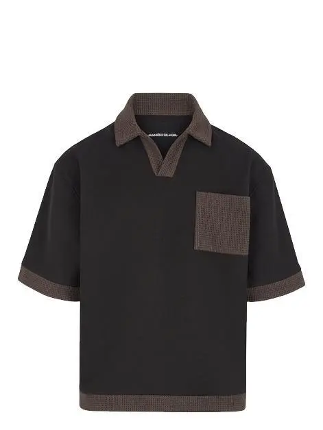 Manière De Voir Brice Boxy Polo Shirt With Crochet Detail - Black