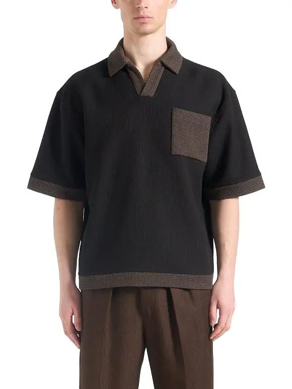 Manière De Voir Brice Boxy Polo Shirt With Crochet Detail - Black