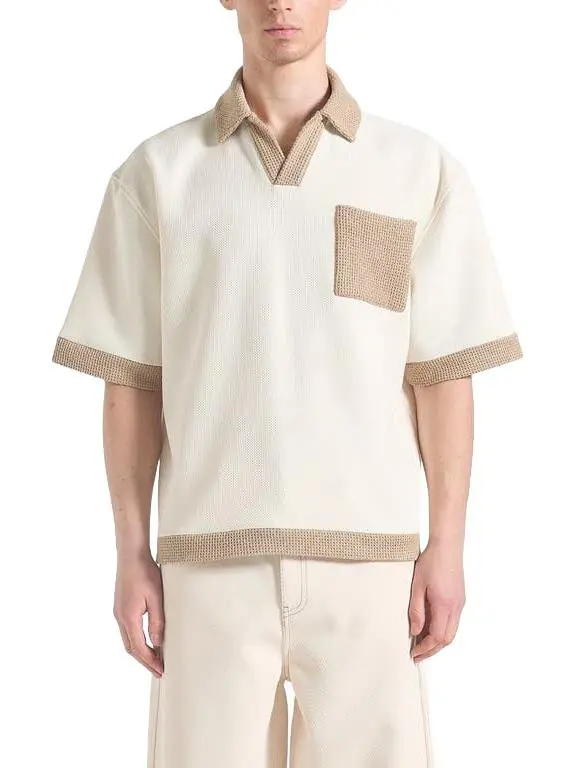 Manière De Voir Brice Boxy Polo Shirt With Crochet Detail - Cream