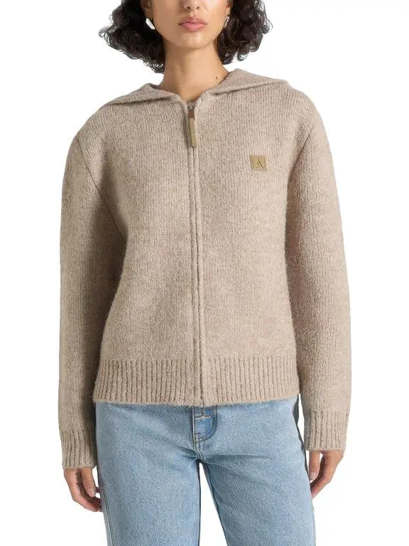 Manière De Voir Billie Brushed Wool Zip Hoodie - Taupe