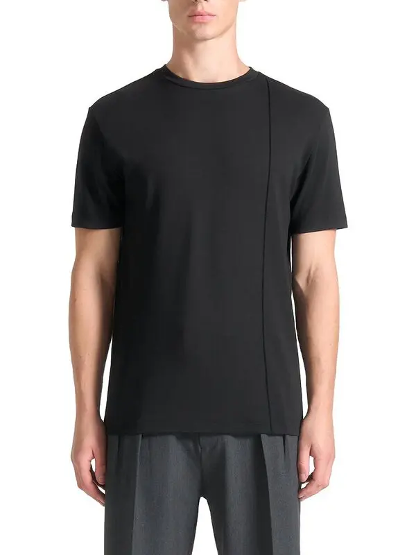 Manière De Voir Regular Fit Cotton T-shirt With Pintuck - Black