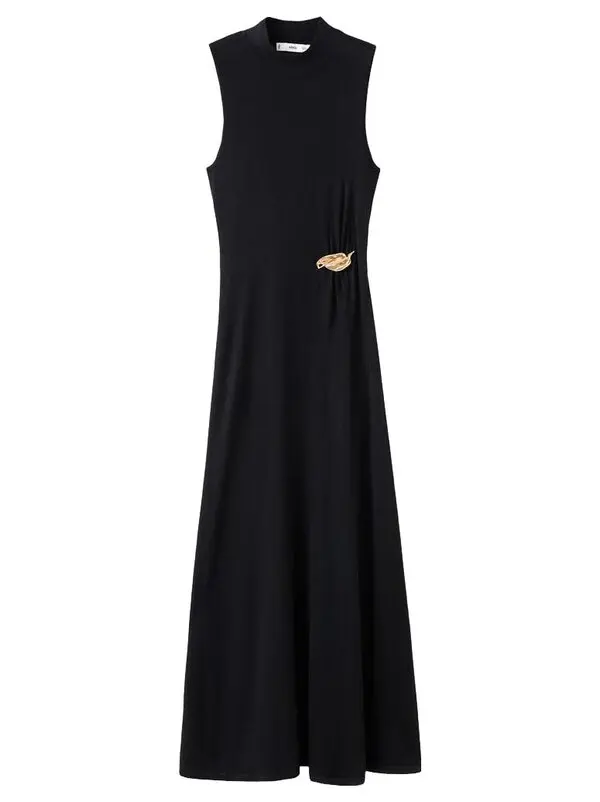 Mango Mock Neck Knit Maxi Dress - Black