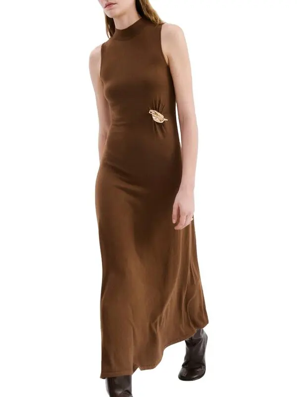 Mango Mock Neck Knit Maxi Dress - Caramel