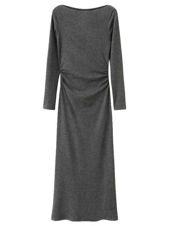 Mango Ruched Long Sleeve Knit Maxi Dress - Grey