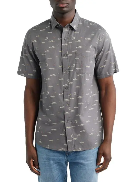 Pendleton Shoreline Short Sleeve Cotton Button-up Shirt - Fish Grey