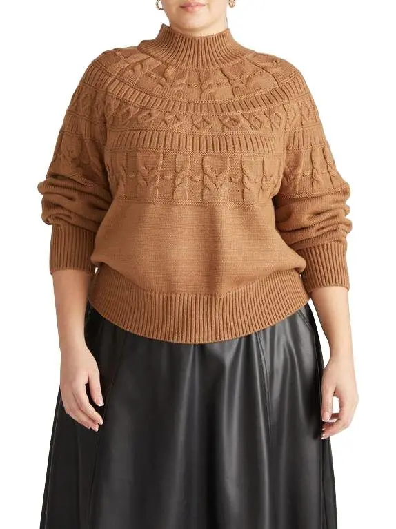 Universal Standard Safiya Mock Neck Sweater - Camel Brown