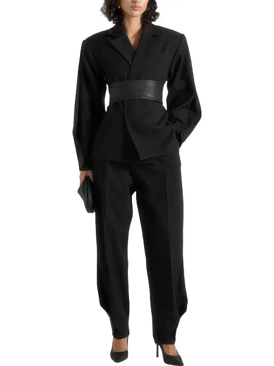 Manière De Voir Marie Wool Twist Sleeve Belted Blazer - Black