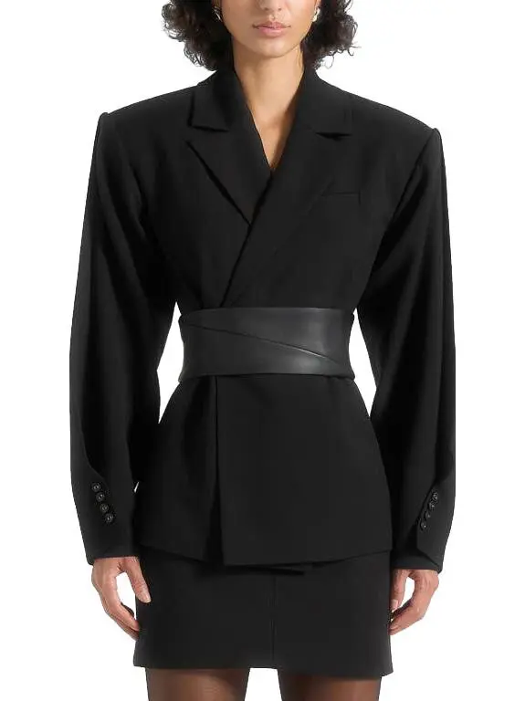 Manière De Voir Marie Wool Twist Sleeve Belted Blazer - Black